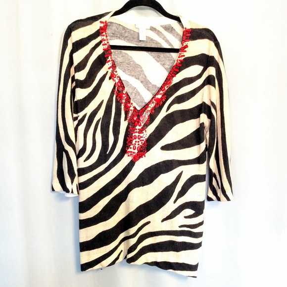 Chico's | Tops | Chicos Zebra Print Embellished Linen Blend Top | Poshmark
